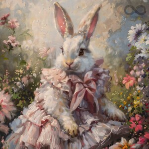 Easter Printable Art, Spring Garden Bunny Rabbit, Floral Easter Decor ...