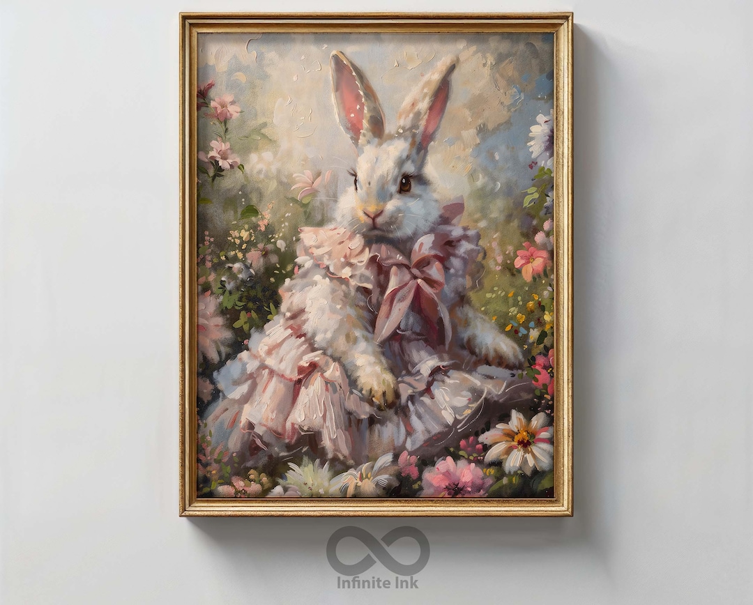 Easter Printable Art, Spring Garden Bunny Rabbit, Floral Easter Decor ...
