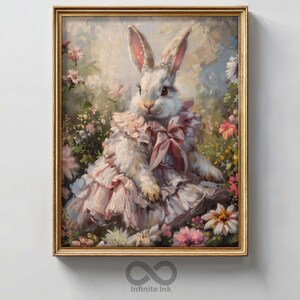 Easter Printable Art, Spring Garden Bunny Rabbit, Floral Easter Decor ...