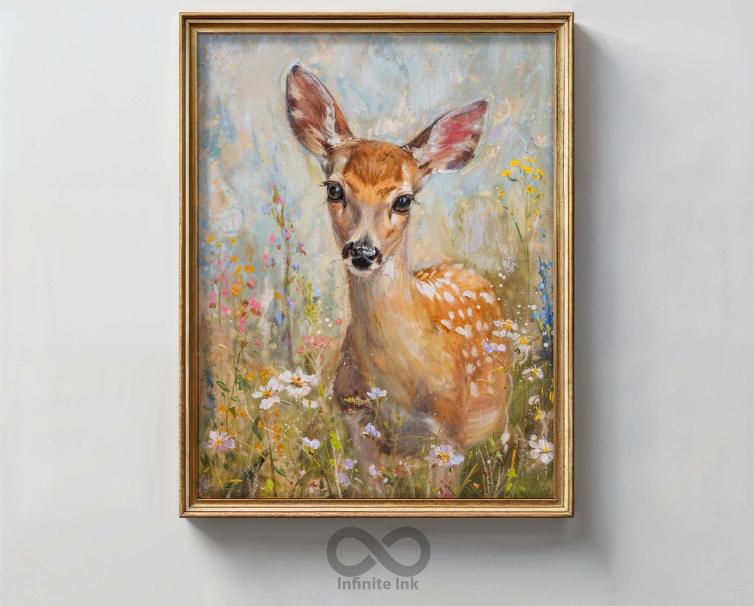 Spring Fawn Amidst Blossoms Printable - Rustic Deer & Meadow Artwork ...