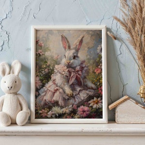 Easter Printable Art, Spring Garden Bunny Rabbit, Floral Easter Decor ...