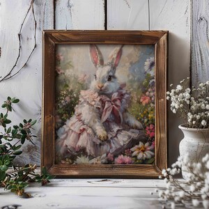 Easter Printable Art, Spring Garden Bunny Rabbit, Floral Easter Decor ...