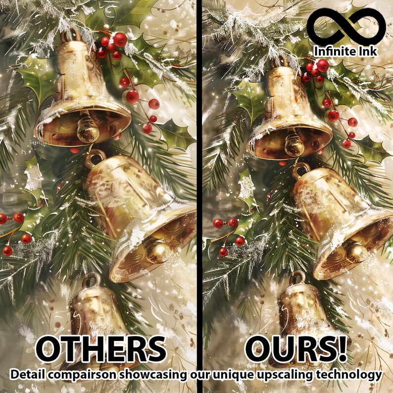 Classic Christmas Bells Holiday Print, Rustic Winter Decor, Holly ...