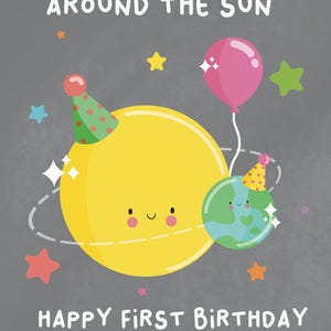 First Year Around the Sun Birthday Greeting Card | 1st Birthday ...