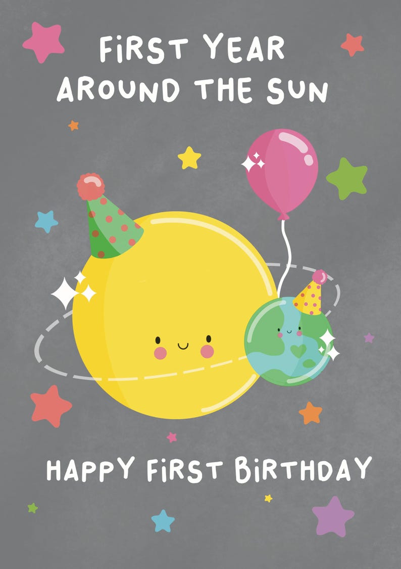 First Year Around the Sun Birthday Greeting Card | 1st Birthday ...