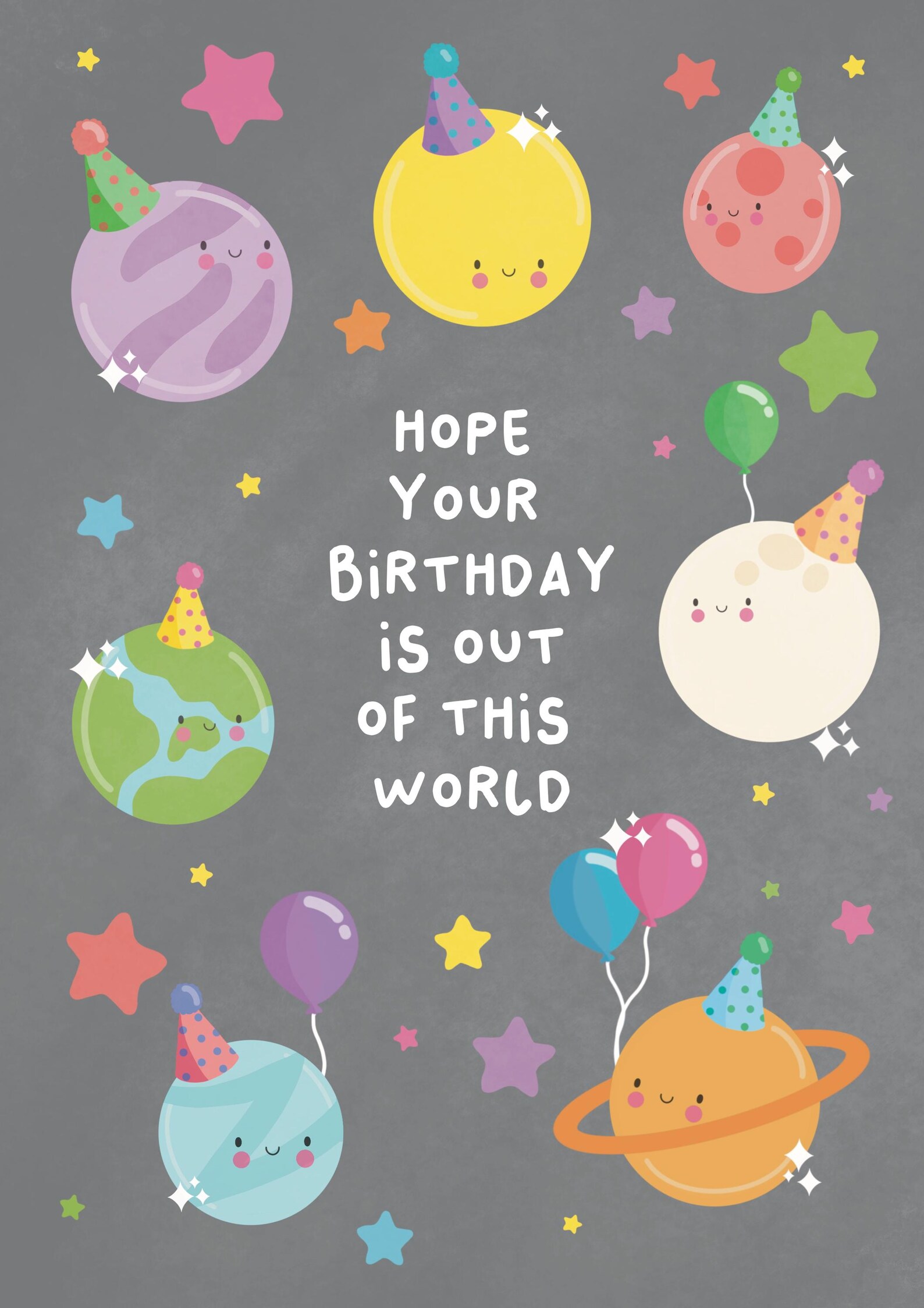 Out of This World Birthday Card - Planets With Party Hats - Fun Space ...