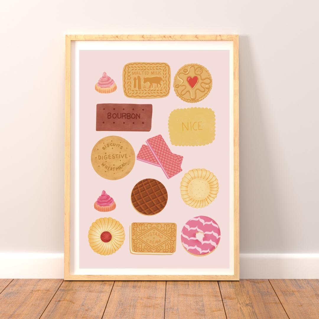 British Biscuit Art Print A4 – Cute Illustrated Wall Art Featuring ...