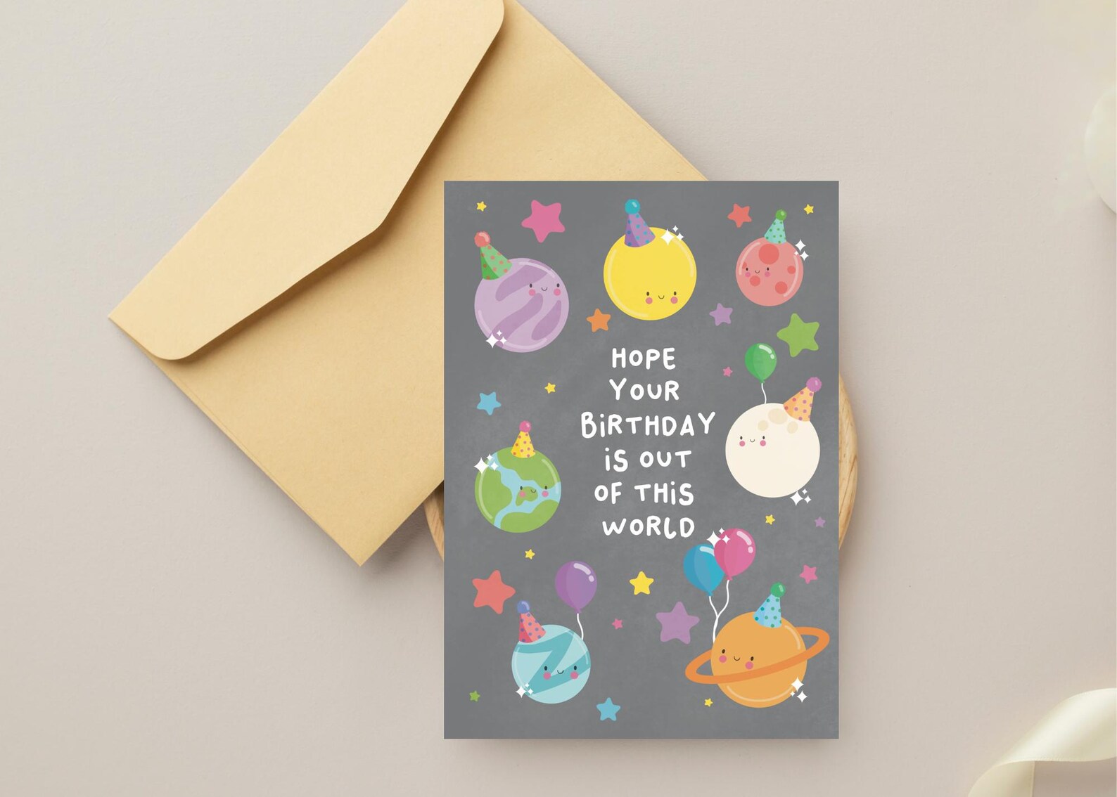 Out of This World Birthday Card - Planets With Party Hats - Fun Space ...