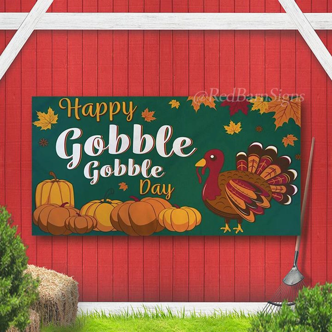 Happy Gobble Gobble Day Flag Holiday House Flag Thanksgiving Turkey ...
