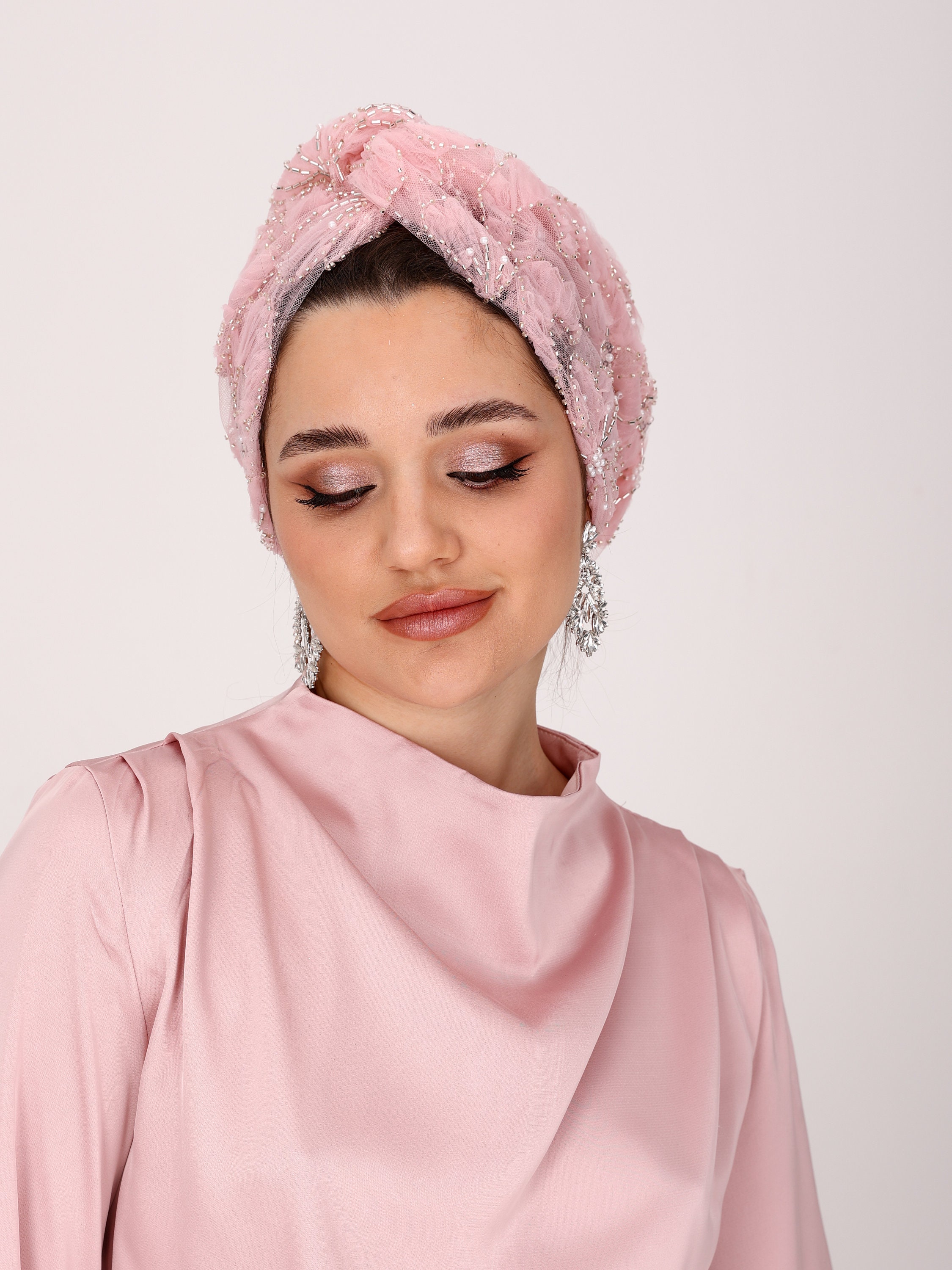 Wedding Fashion Turban, Vintage Turban, Tulle Turban Hat, Beaded Turban ...