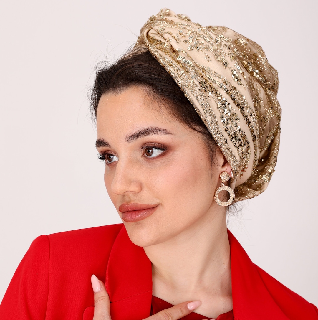 Luxury Turban, Sequin Turban Women, Sequin Twist Turban, Gold Turban ...