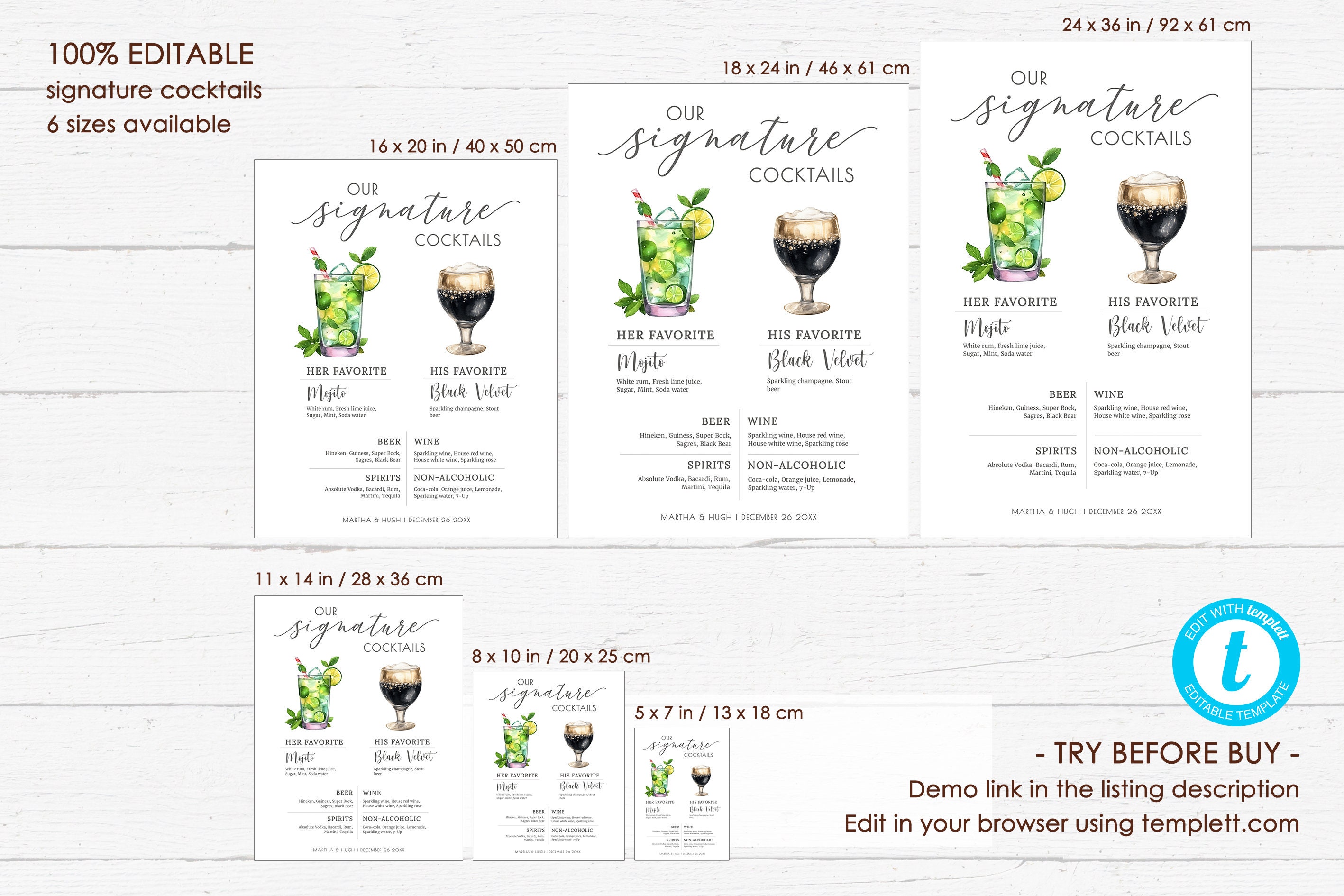 Editable Signature Drink Sign, Modern Menu Bar Sign Template, Instant ...