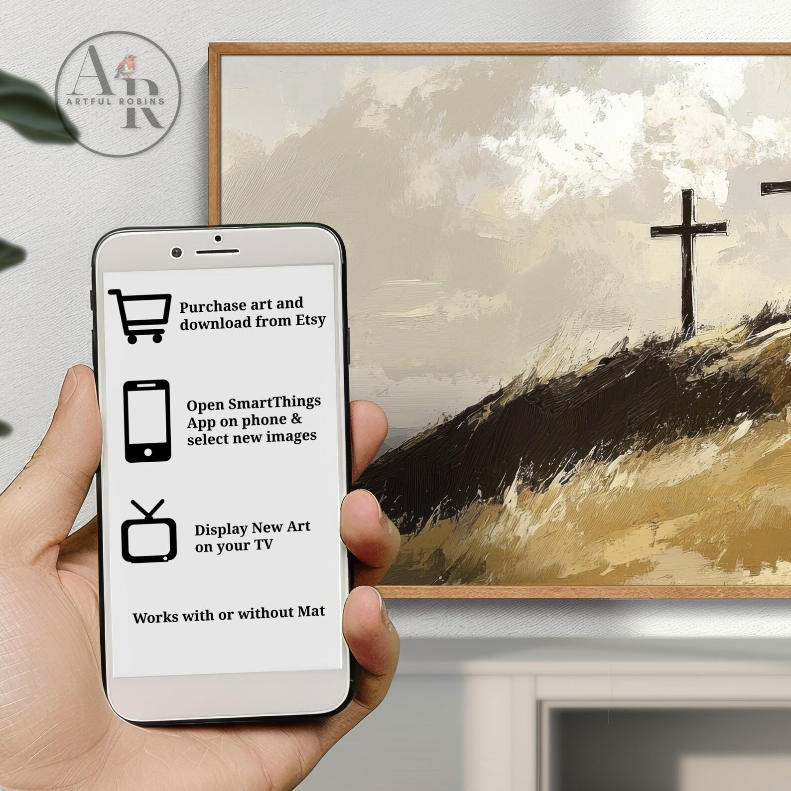 Three Crosses FRAME TV ART | Christian Easter Crucifixion Resurrection ...