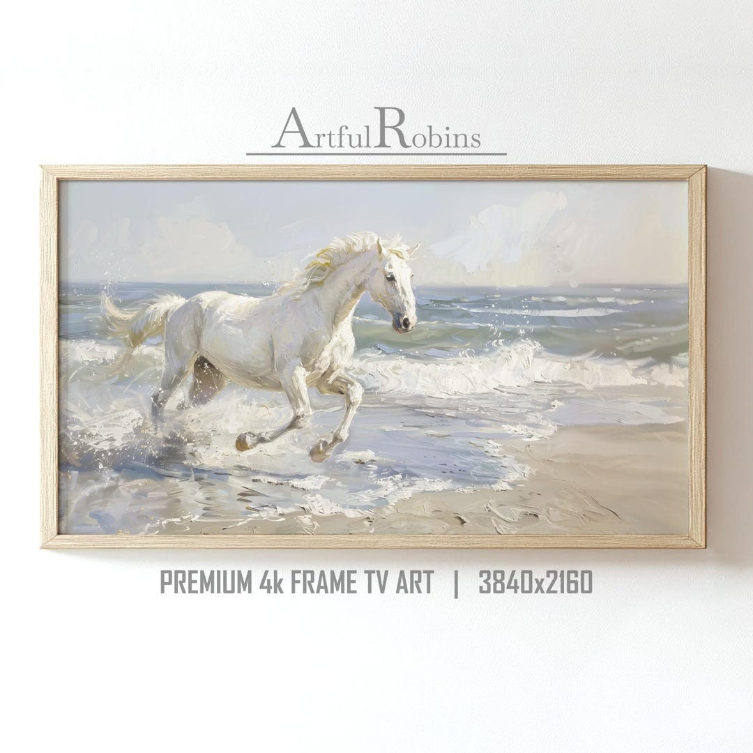 White Horse Galloping on Beach Frame TV Art | Summer Impressionist ...