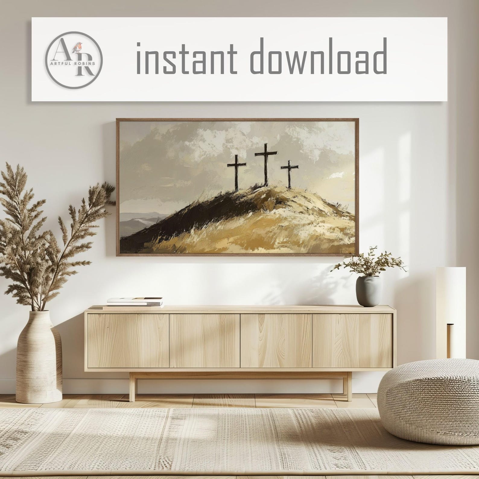 Three Crosses FRAME TV ART | Christian Easter Crucifixion Resurrection ...