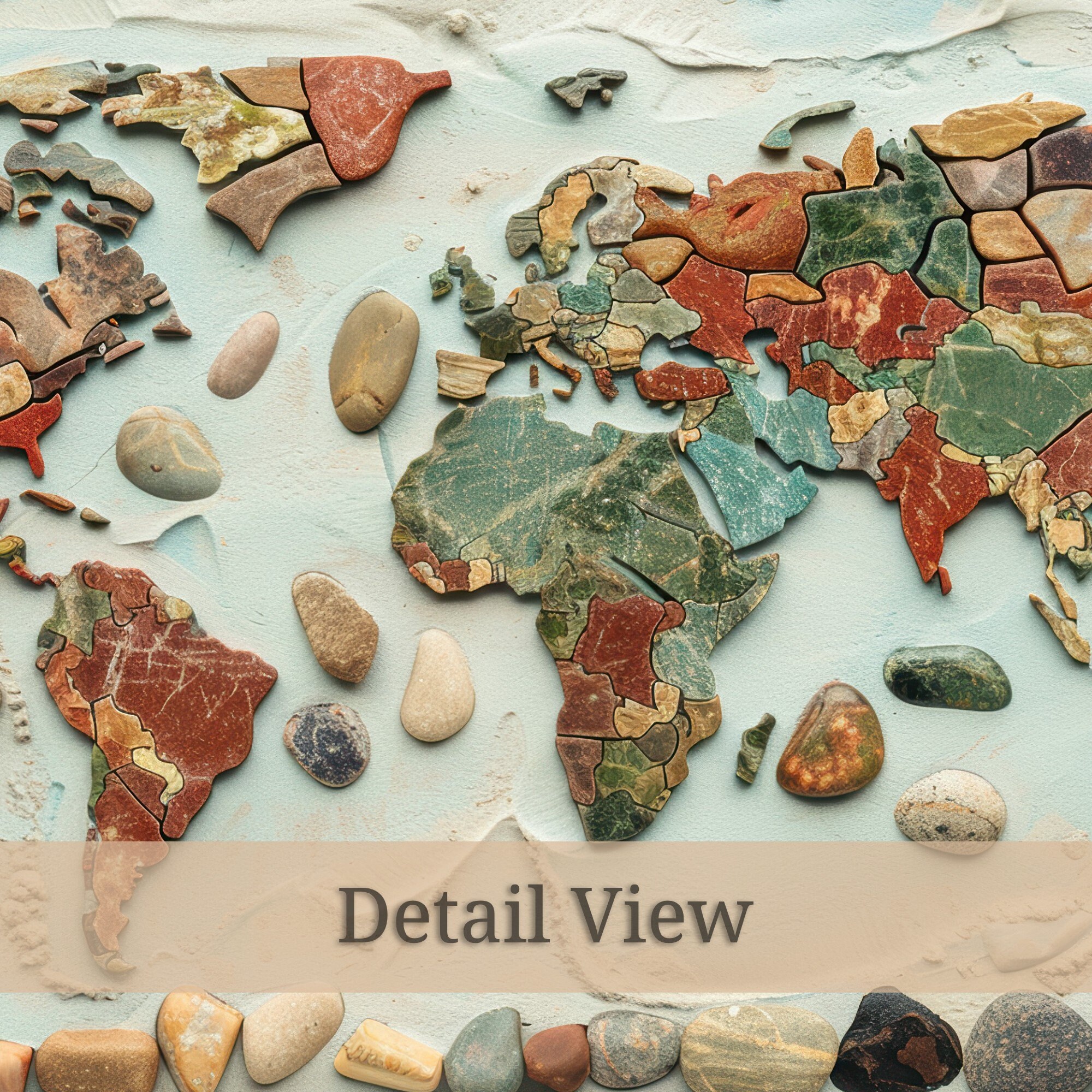 World Map Beach Pebbles Mosaic Frame TV Art Abstract Earthy Stone Decor ...