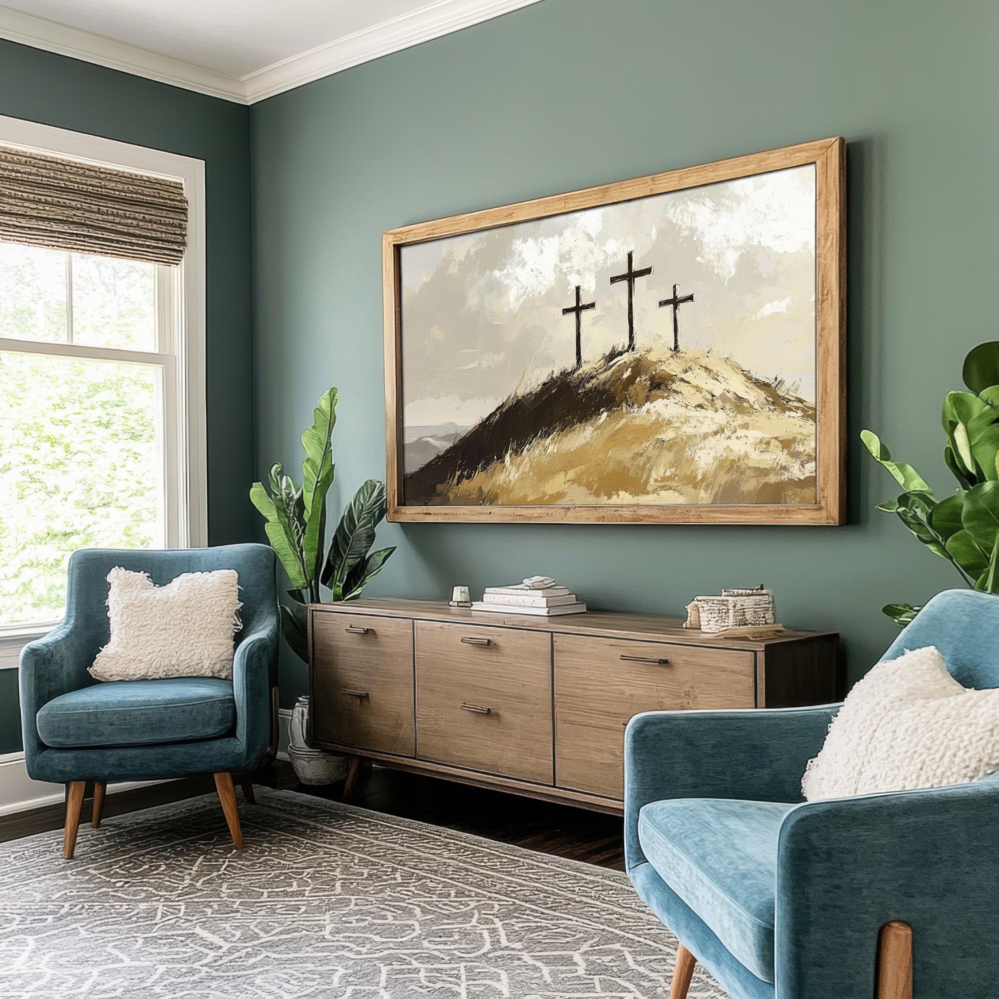 Three Crosses FRAME TV ART | Christian Easter Crucifixion Resurrection ...