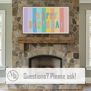 Pastel Rainbow Stripes Happy Birthday FRAME TV ART | Colourful Diverse ...