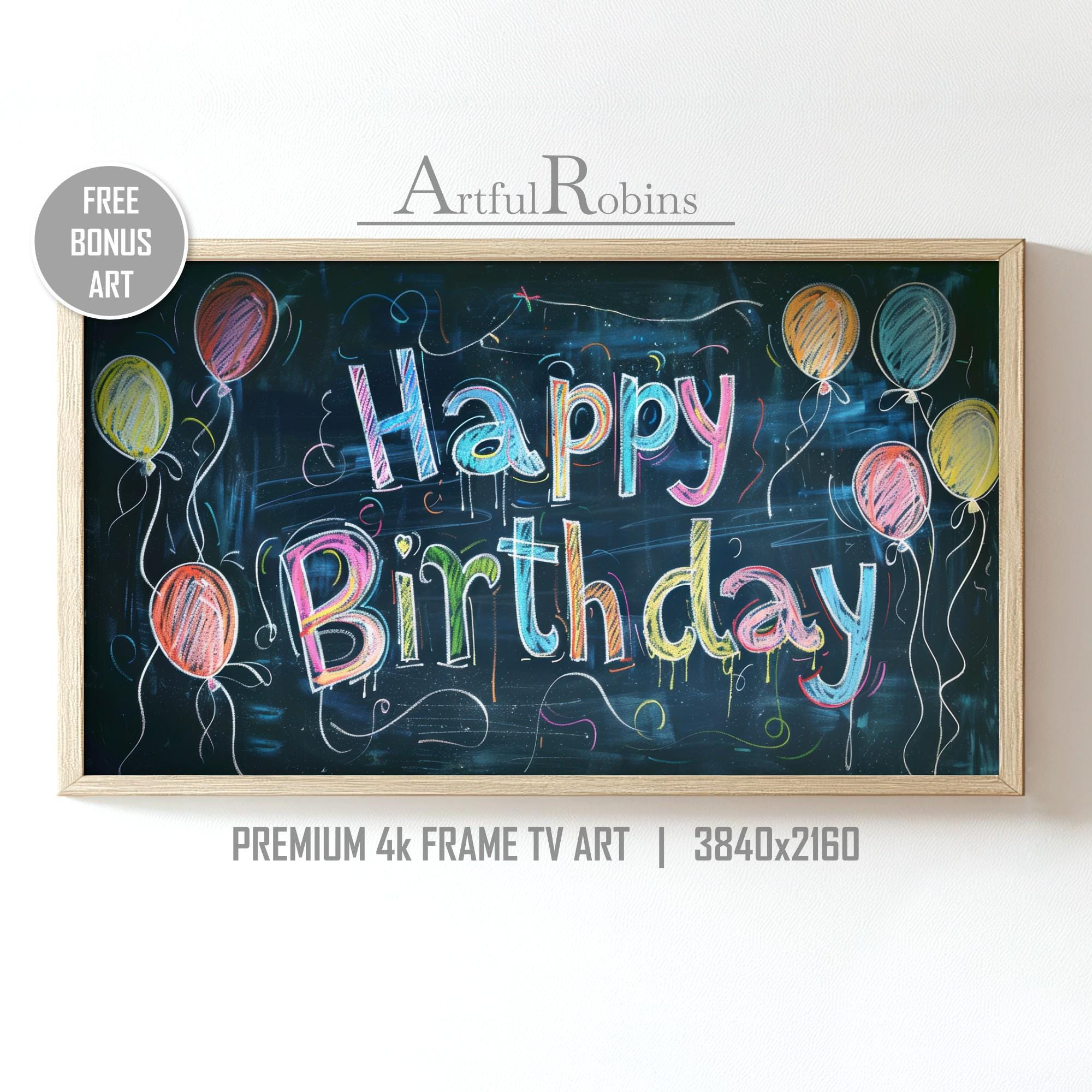 Happy Birthday Blackboard Balloons Chalkboard Frame TV Art | Perfect ...
