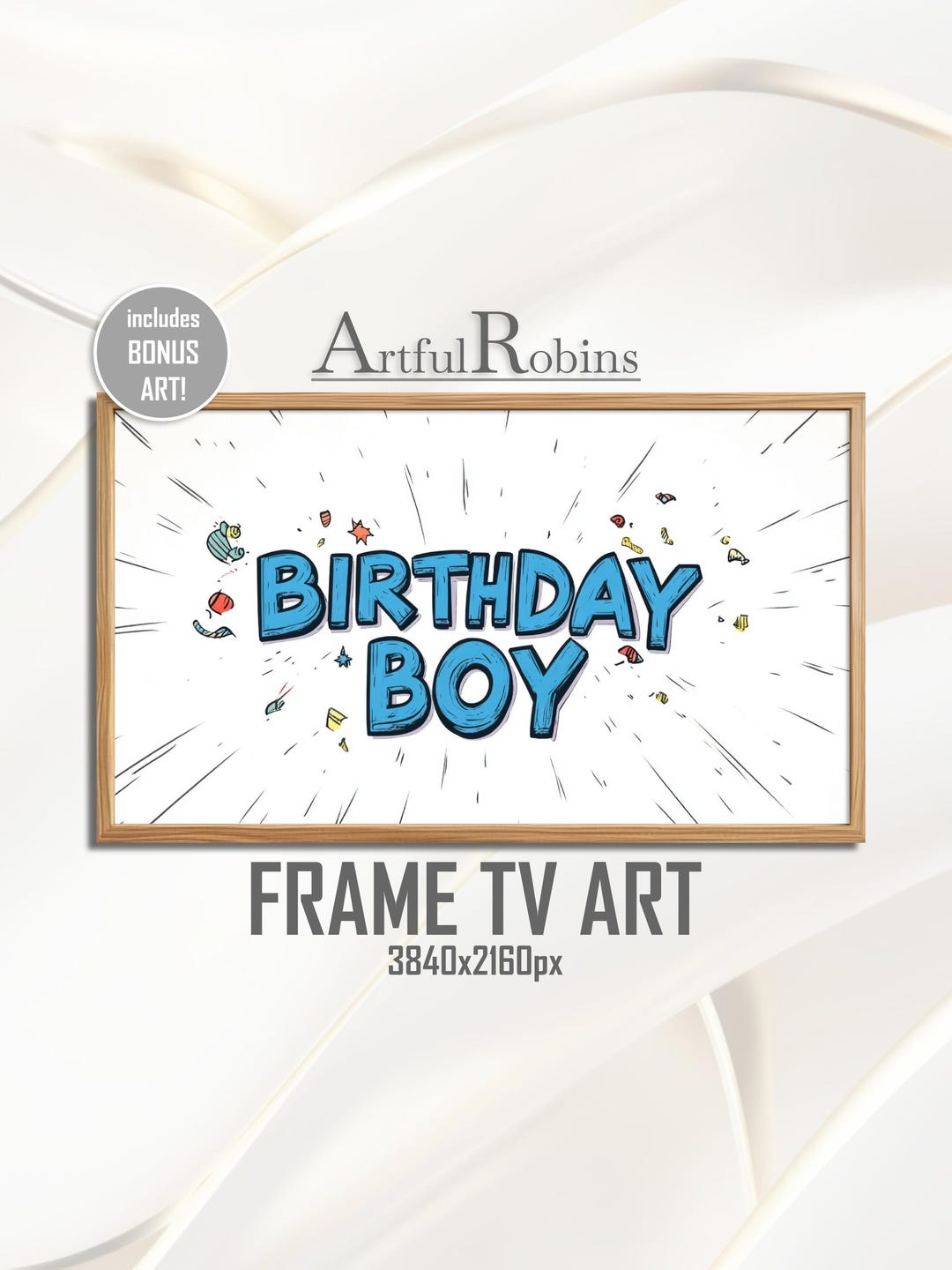 Blue Birthday Boy FRAME TV ART | Colorful Comic Style Kid Party Banner ...