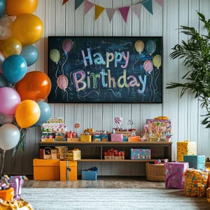 Happy Birthday Blackboard Balloons Chalkboard Frame TV Art | Perfect ...