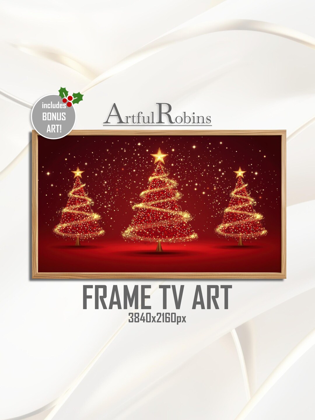 Gold Red Christmas Trees FRAME TV ART | Seasonal Festive Elegant Trio ...