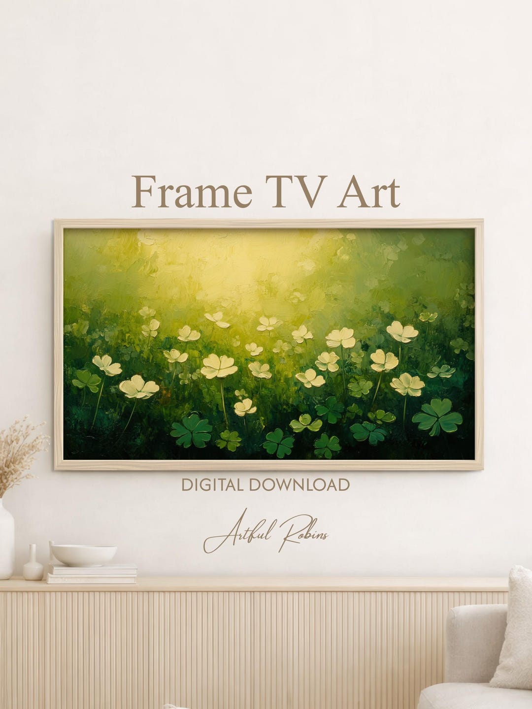 Shamrock Meadow FRAME TV ART | Green Clover Field Landscape | Emerald ...