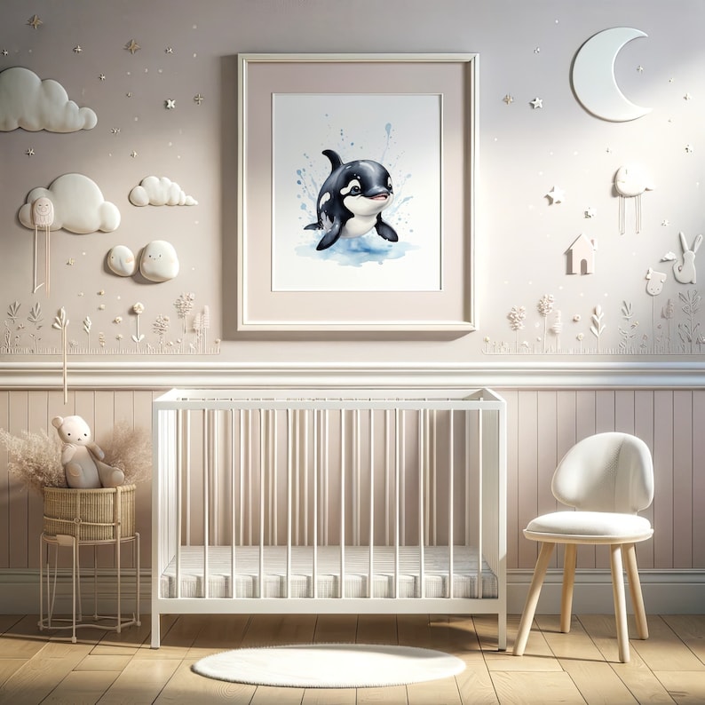 Cute Baby Orca Whale Calf Printable Art, Instant Download, Orca Wall ...