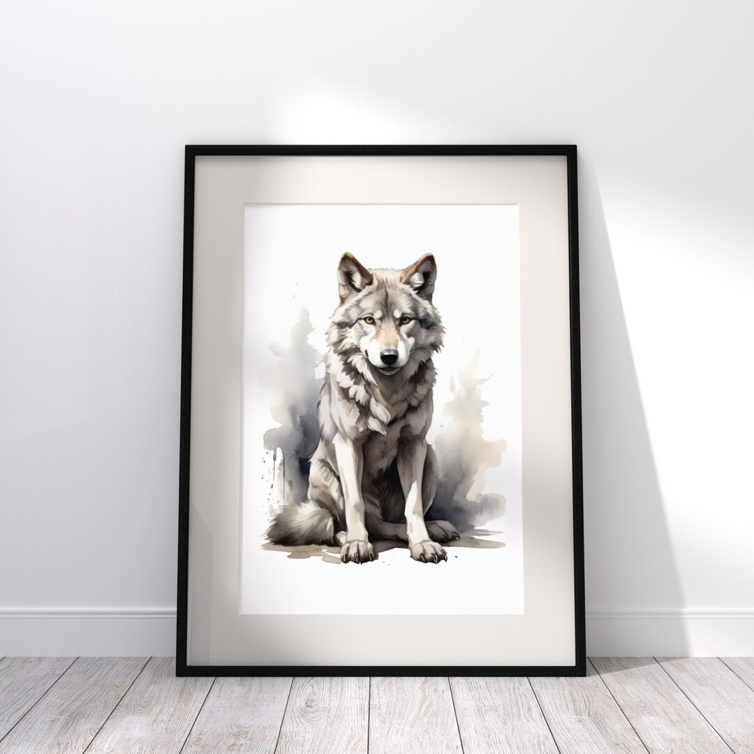 Gray Wolf Watercolor Print Printable Wall Art, Mystical Wolf Decor ...