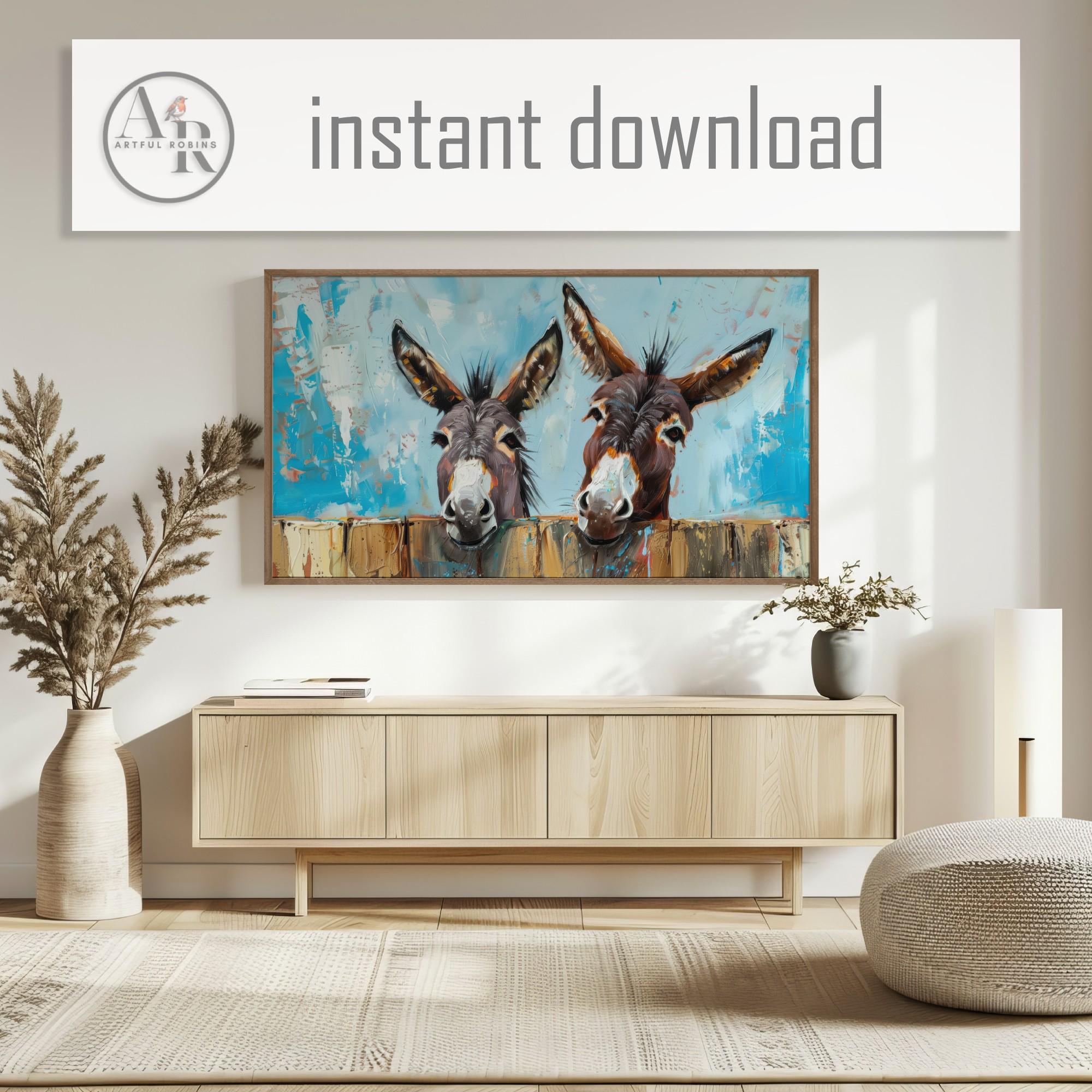 Cute Donkeys FRAME TV ART | Charming Whimsical Farm Animal Lover Summer ...