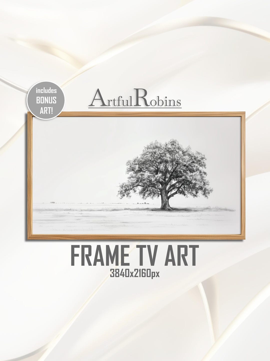 FRAME TV ART Tree Drawing in Charcoal | Monochrome Illustration Sketch ...