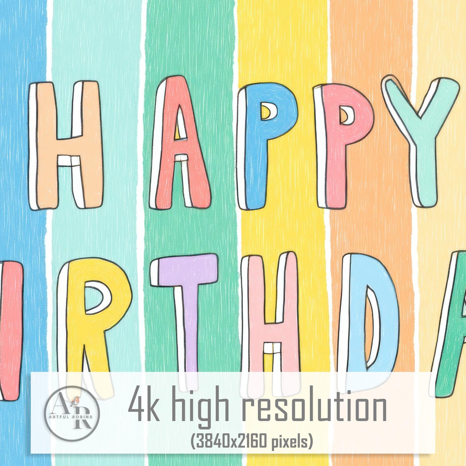 Pastel Rainbow Stripes Happy Birthday FRAME TV ART | Colourful Diverse ...