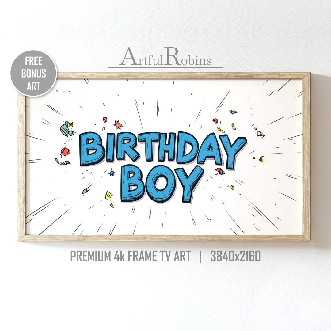 Blue Birthday Boy Frame TV Art | Colorful Comic Book Style Male Kid ...