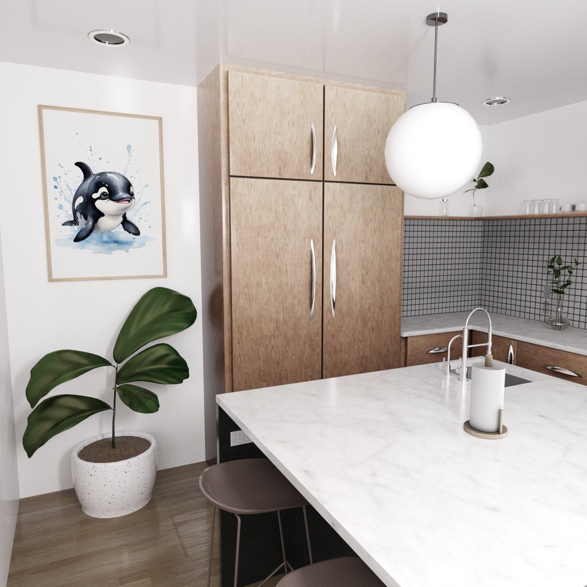 Cute Baby Orca Whale Calf Printable Art, Instant Download, Orca Wall ...