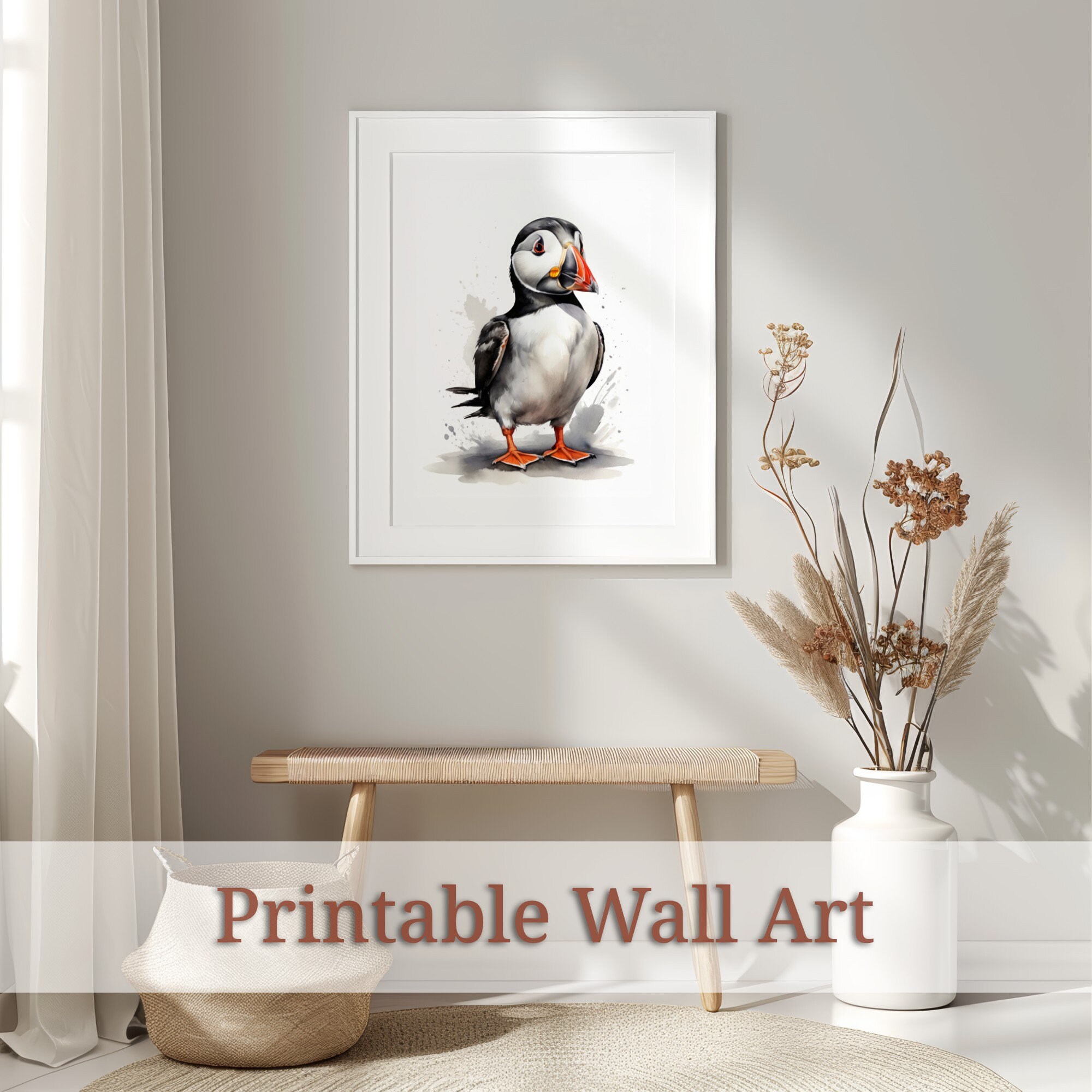 Puffin Wall Art, Puffin Printable Art, Cute Bird, Nursery Decor Digital ...