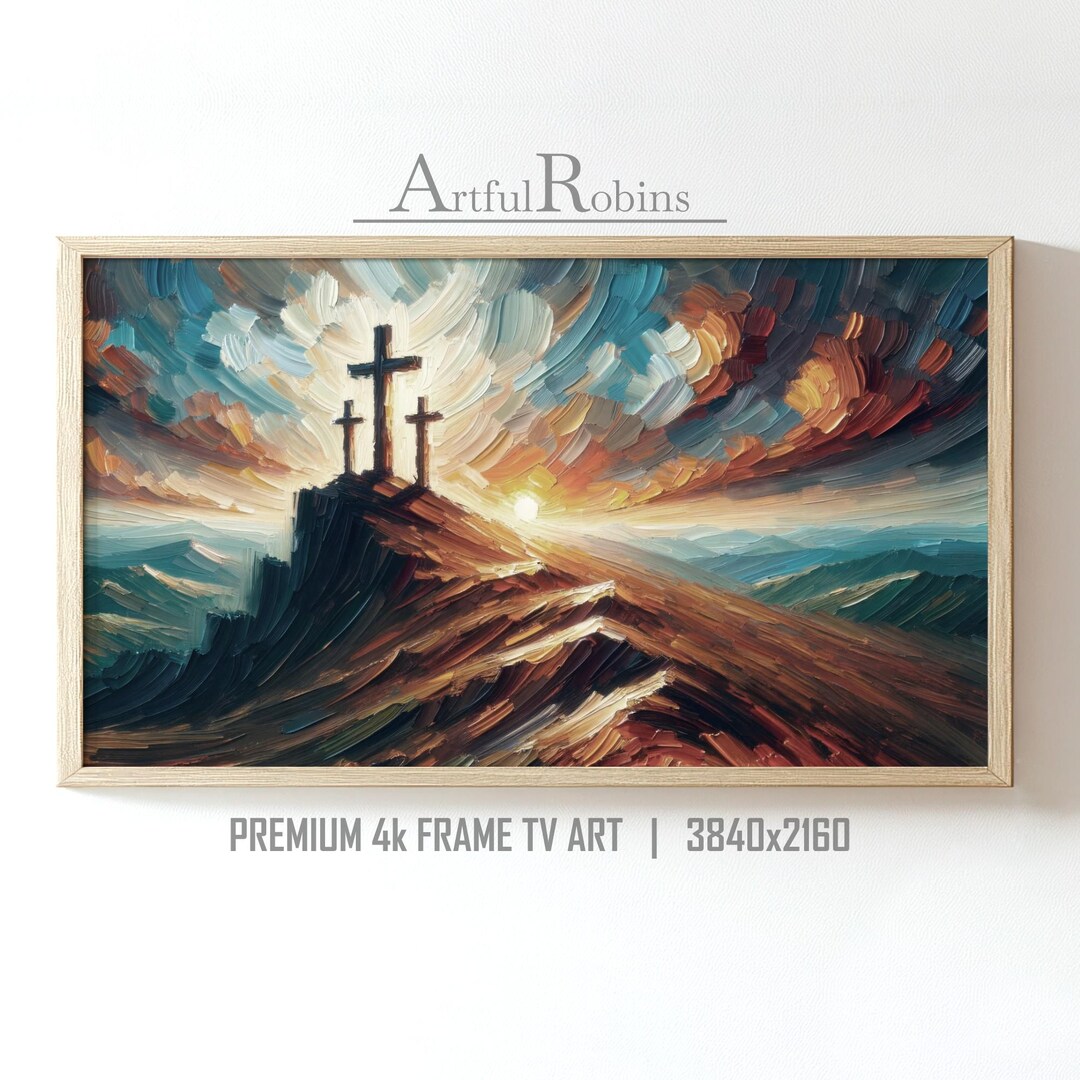 Christian Crosses Frame TV Art | Dramatic Calvary Sunrise Painting ...