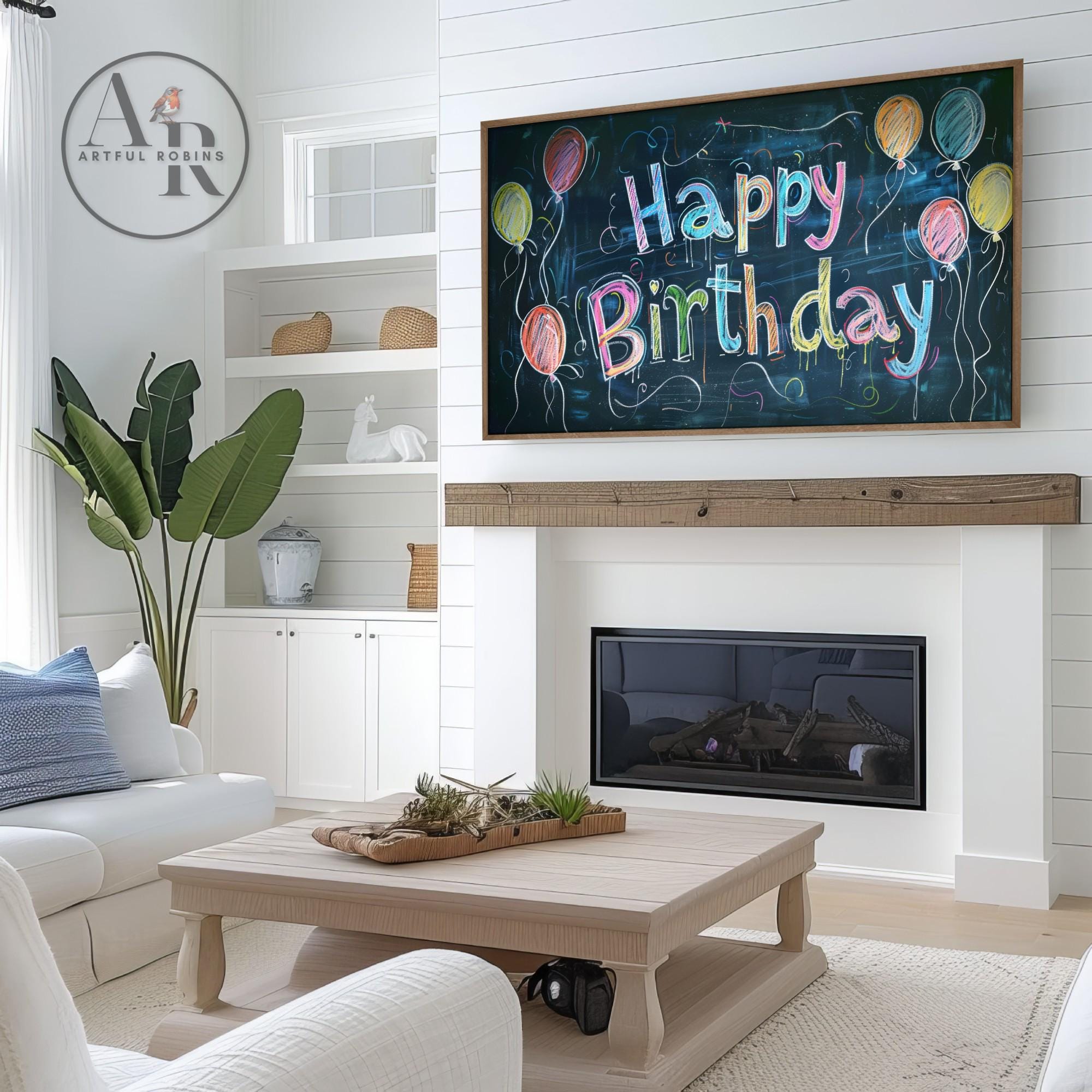 Happy Birthday Blackboard Balloons Chalkboard FRAME TV ART | Surprise ...