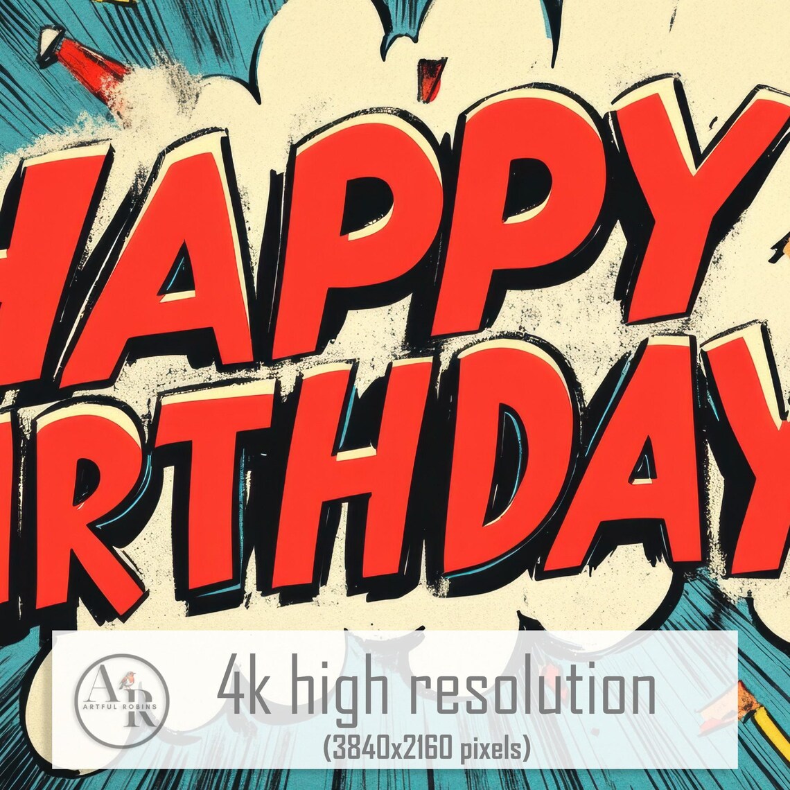 Happy Birthday Retro Comic Frame TV Art | Colorful Red Action Comic ...