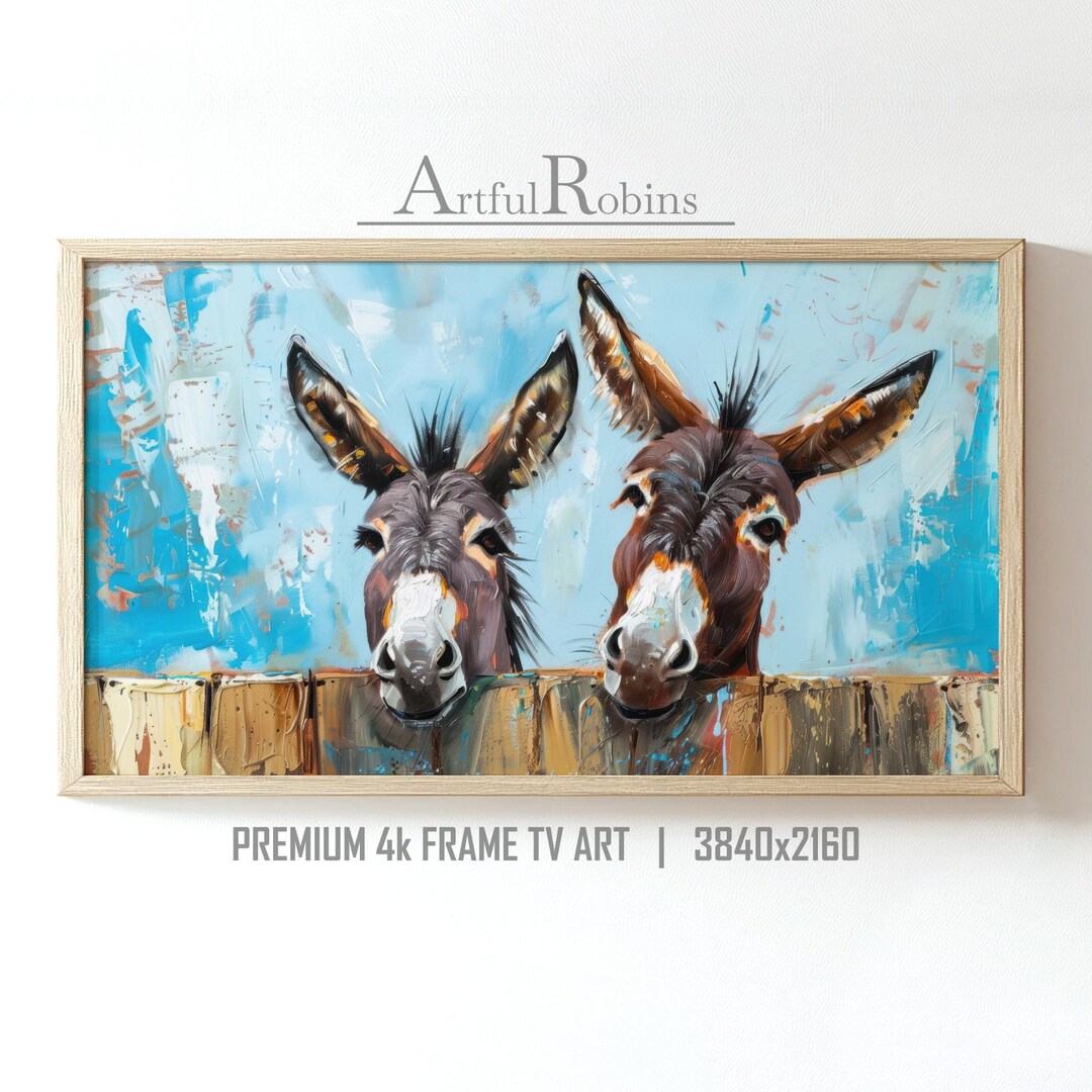 Cute Donkeys FRAME TV ART | Charming Whimsical Farm Animal Lover Summer ...