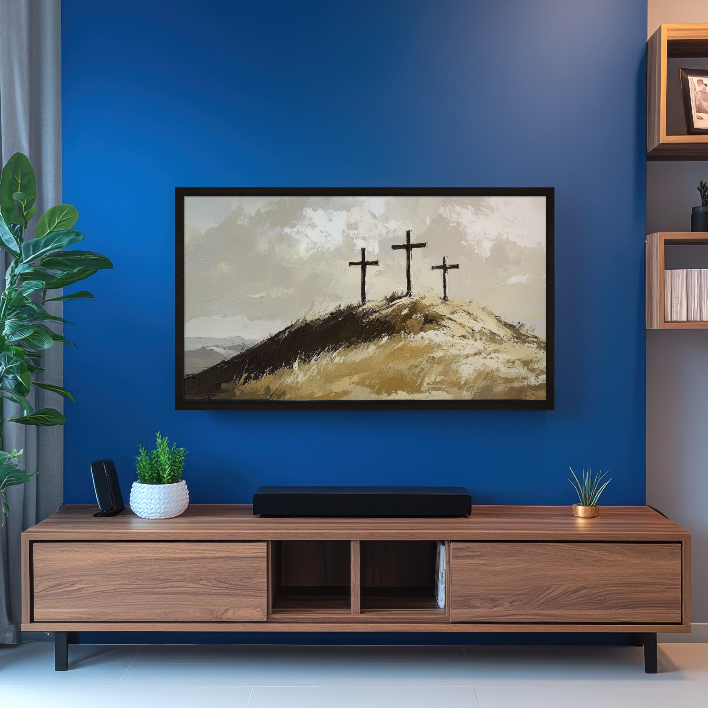 Three Crosses FRAME TV ART | Christian Easter Crucifixion Resurrection ...