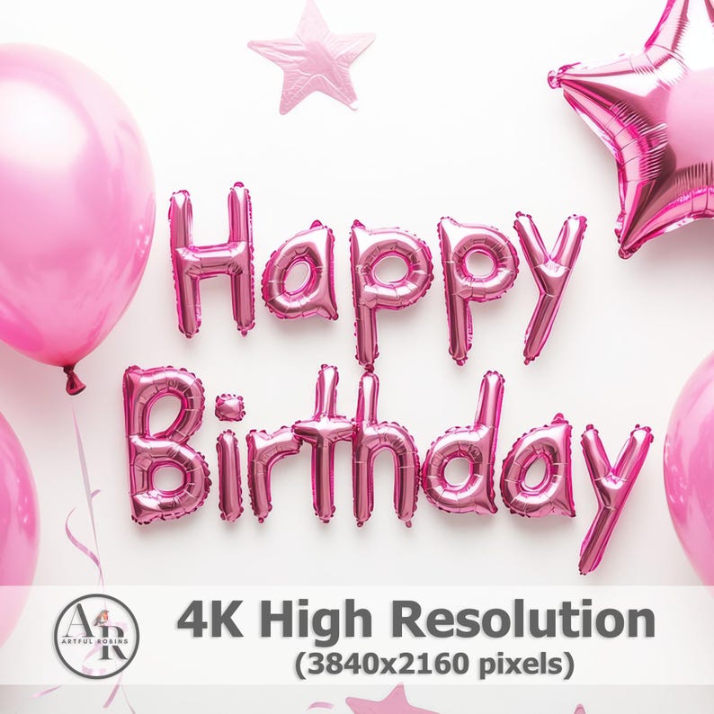 Pink Balloons Happy Birthday Frame TV Art | Pink Balloons & Sparkling ...