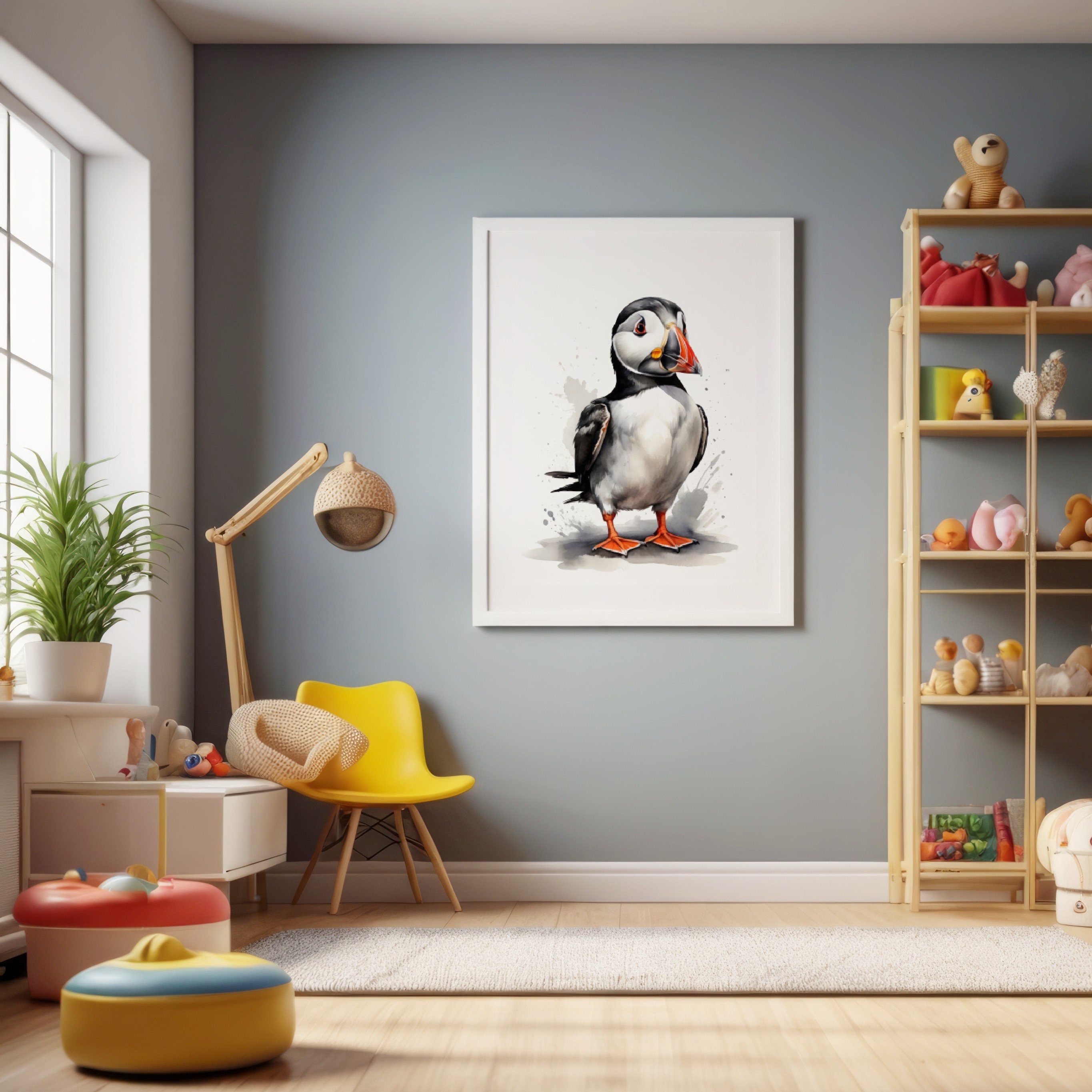 Puffin Wall Art, Puffin Printable Art, Cute Bird, Nursery Decor Digital ...