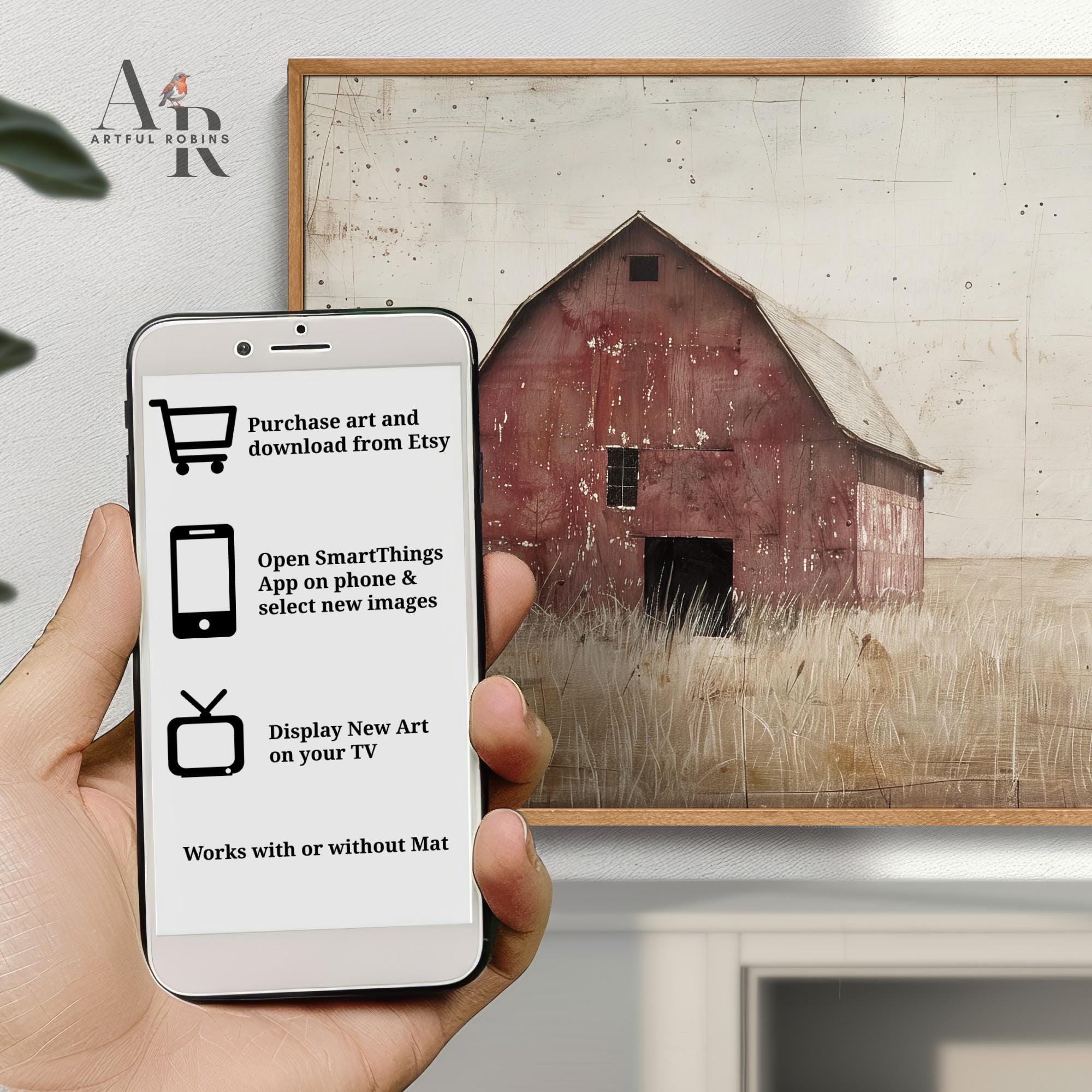 Old Red Barn Landscape FRAME TV ART | Rustic Farmhouse Worn Vintage ...