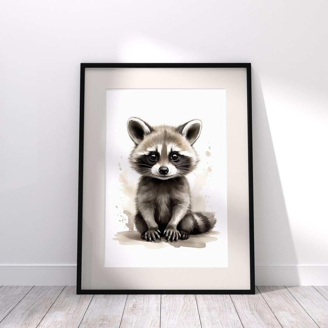 Raccoon Wall Art Printable, Cute Animal Art, Raccoon Digital Art ...