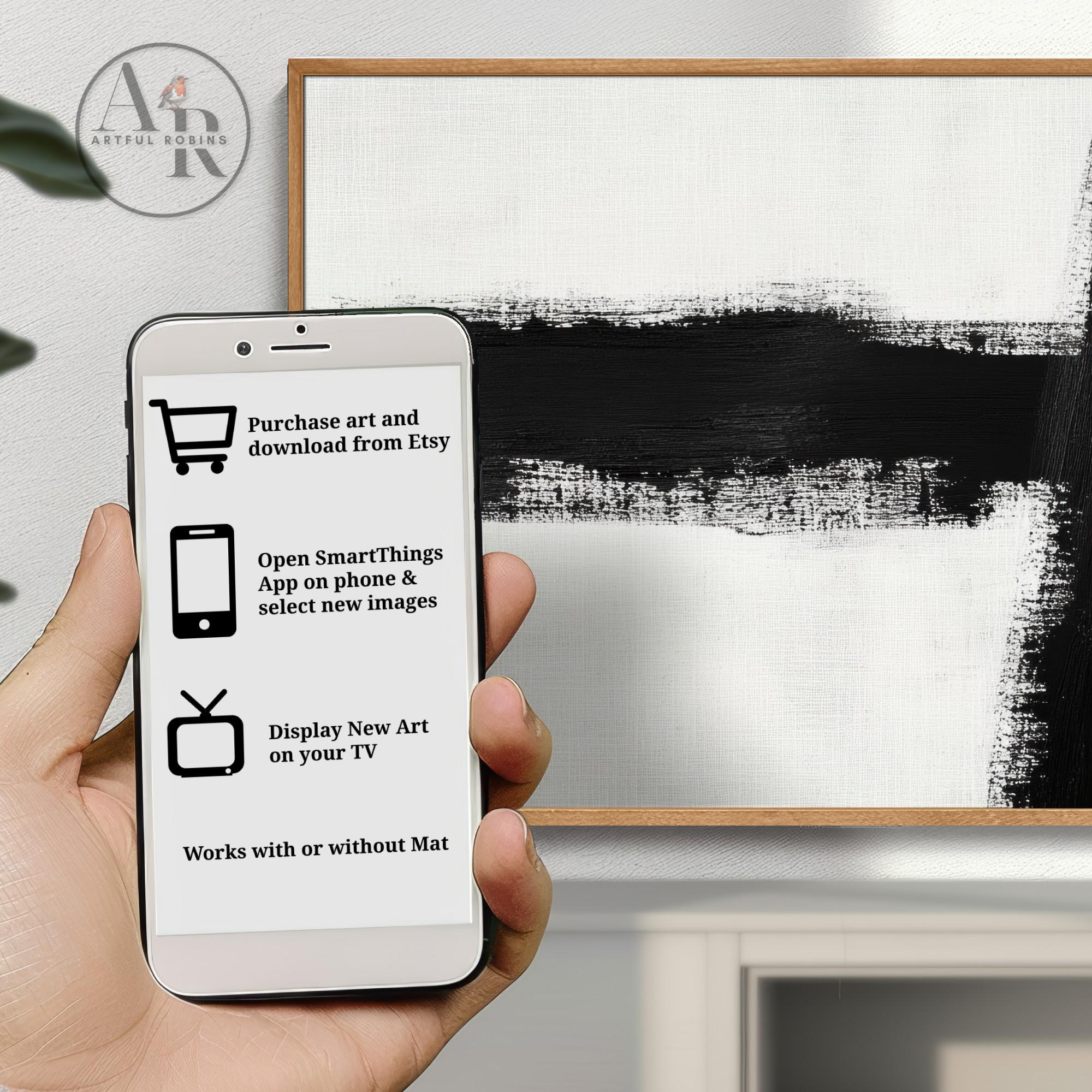 Modern Black Abstract FRAME TV ART | Black Textured Bold Brushstrokes ...