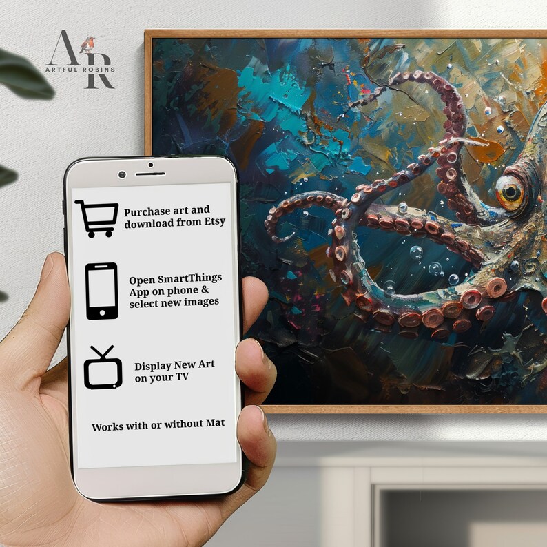 Cartoon Octopus Underwater Frame TV Art | Fun Aquatic Colorful Blue ...