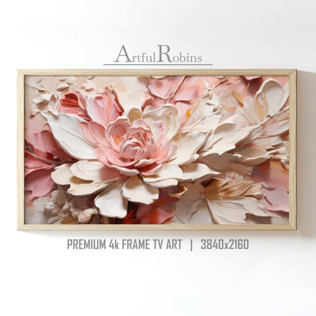 Textured 3D Pink Flower Frame TV Art | Soft Pink Sculpted Floral ...