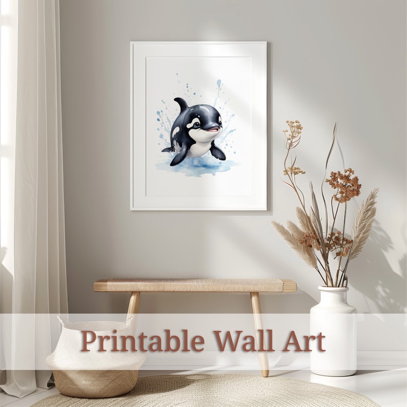Cute Baby Orca Whale Calf Printable Art, Instant Download, Orca Wall ...
