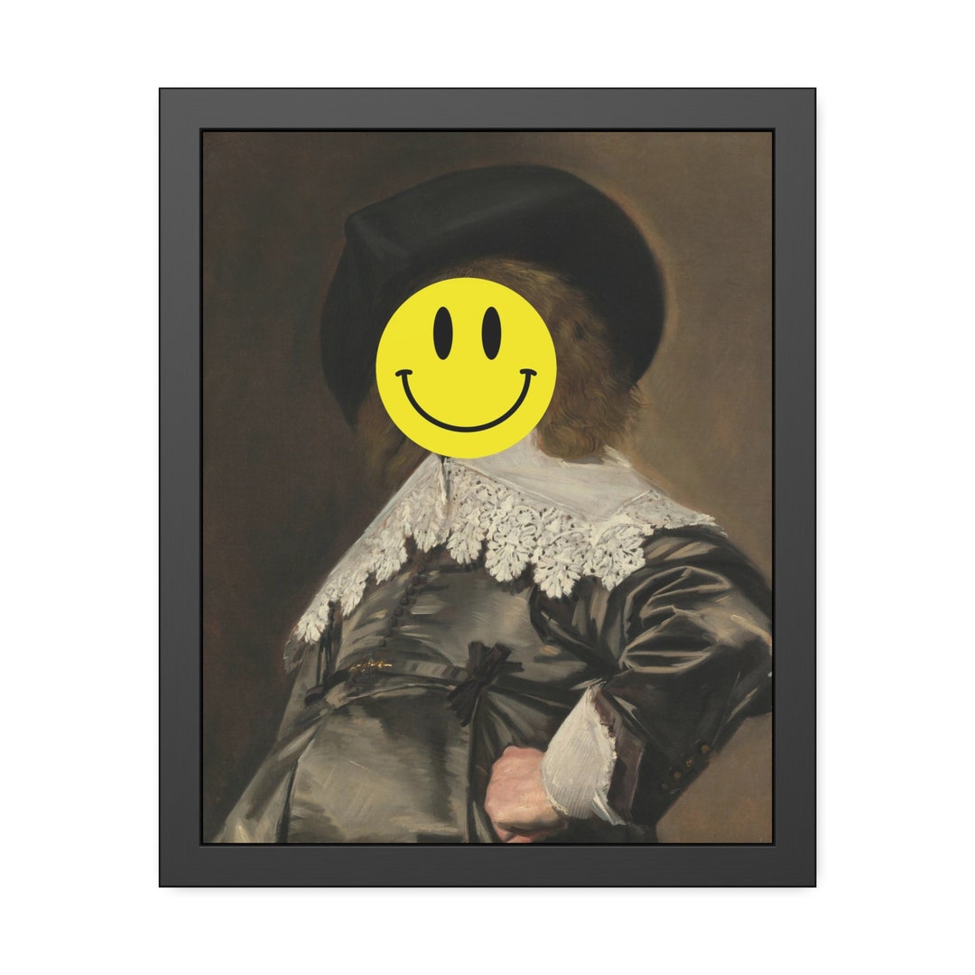 Smiley Face Dutch Man Baroque Portrait Happy Altered Art Novelty Modern ...