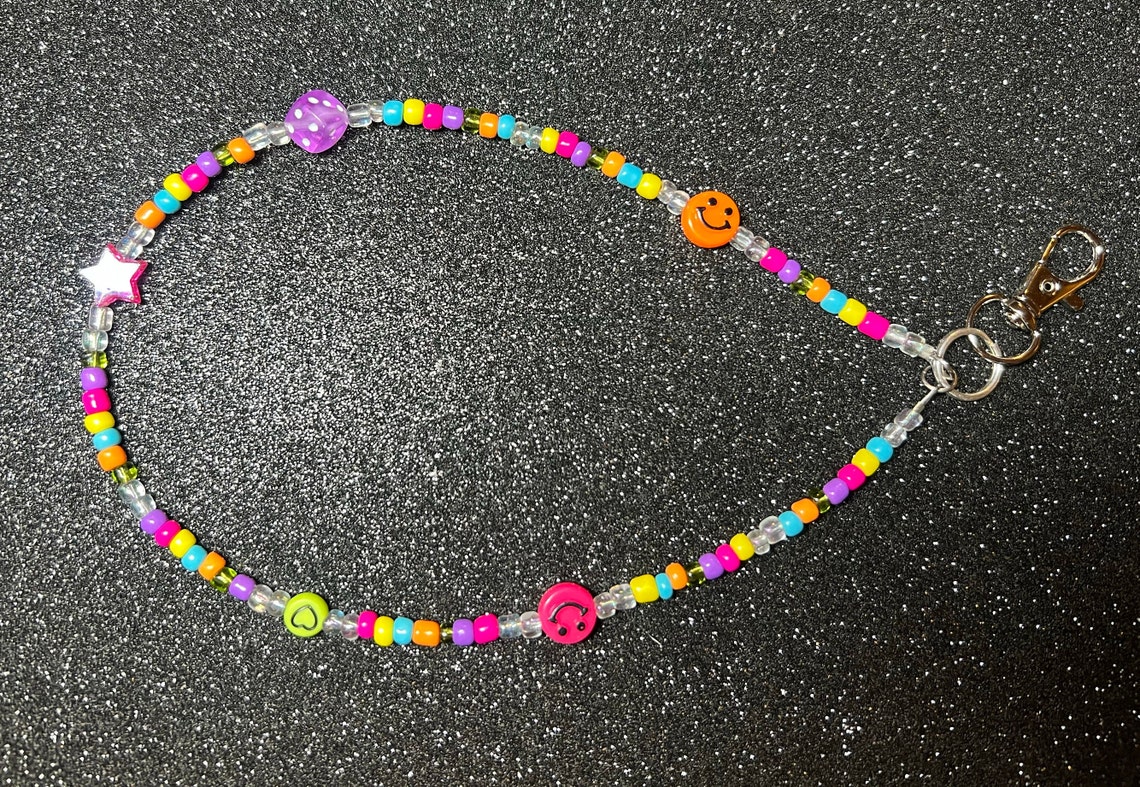 Bright Beaded Keychain - Etsy